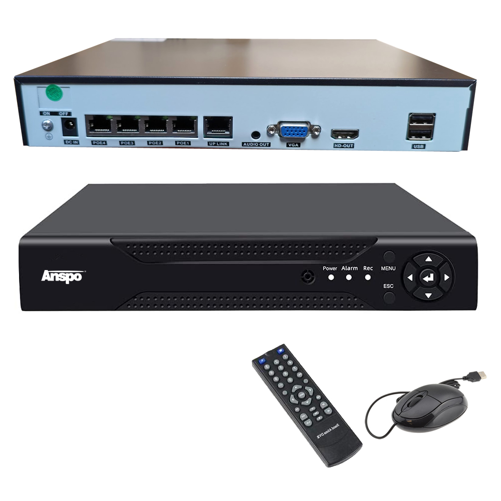 Anspo NVR 4 Channel PoE Network Recorder H.265 5MP/8MP Support ...